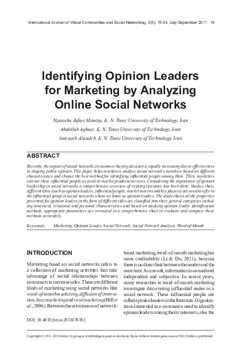 (PDF) Identifying Opinion Leaders for Marketing by Analyzing Online ...