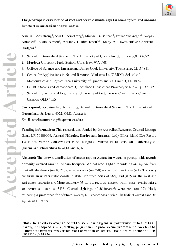 (PDF) The geographic distribution of reef and oceanic manta rays ...