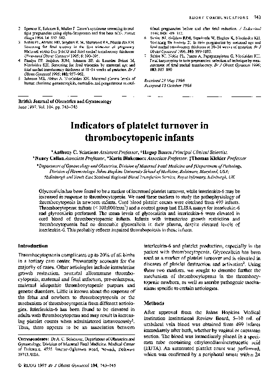(PDF) Indicators of platelet turnover in thrombocytopenic infants ...