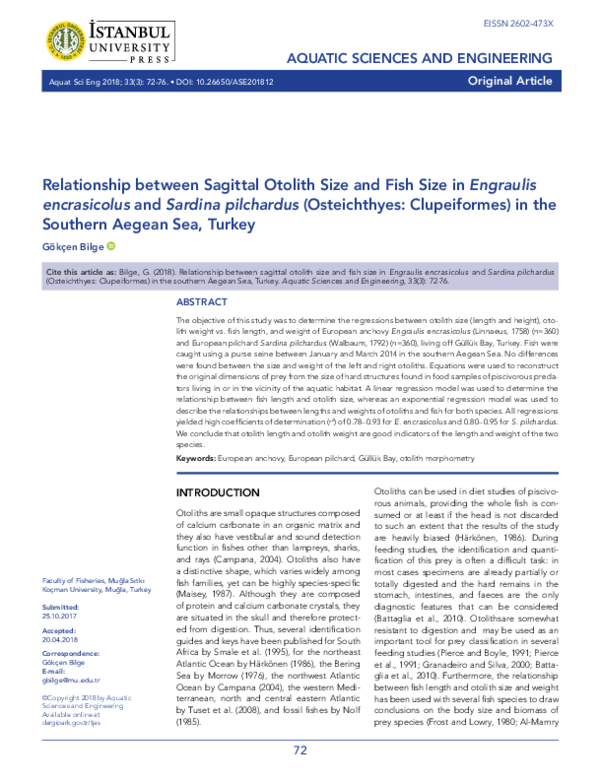 (PDF) Relationship between Sagittal Otolith Size and Fish Size in ...