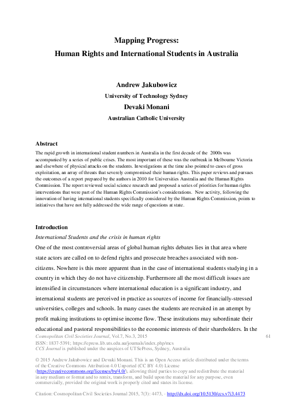 (PDF) Mapping Progress : Human Rights and International Students in Australia