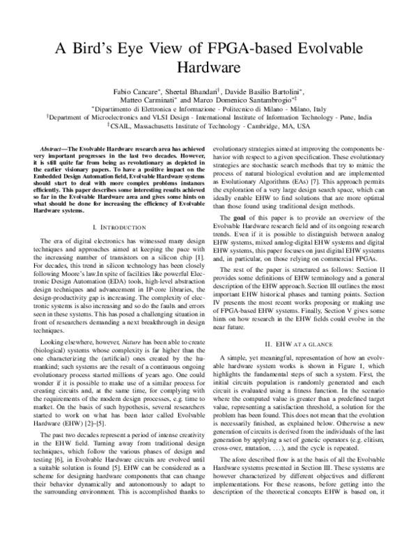 (PDF) A bird's eye view of FPGA-based Evolvable Hardware