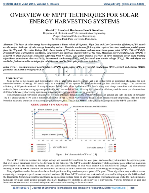 (PDF) Overview of MPPT Techniques for Solar Energy Harvesting Systems