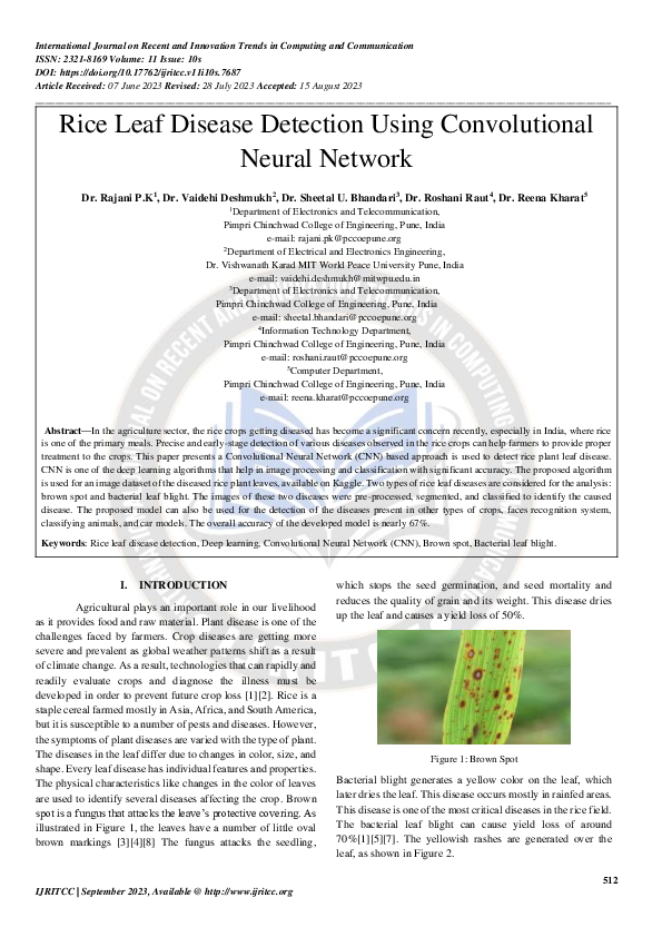Pdf Rice Leaf Disease Detection Using Convolutional Neural Network