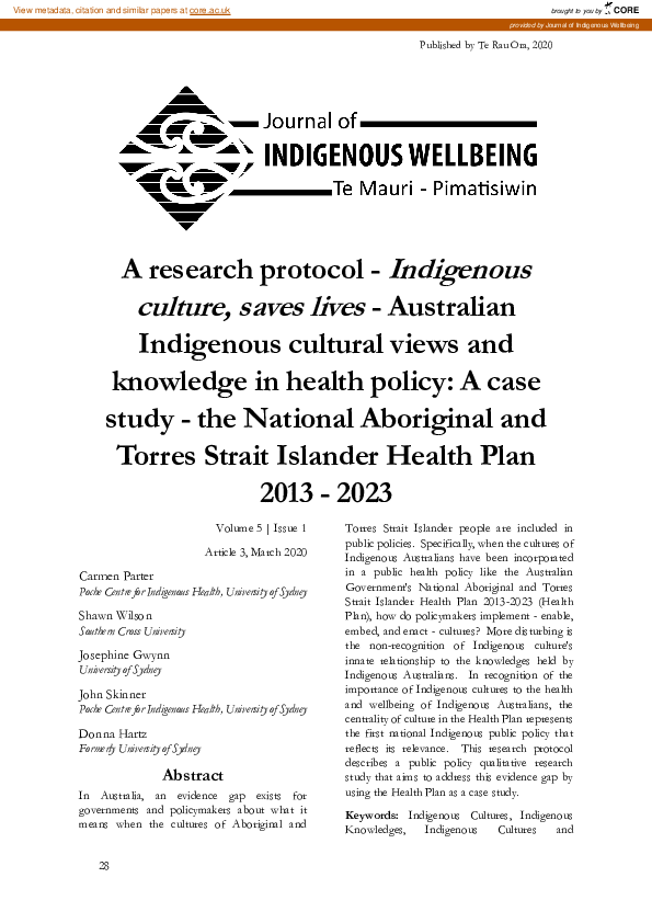 (PDF) A research protocol - Indigenous culture, saves lives ...