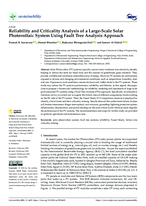 (PDF) Reliability and Criticality Analysis of a Large-Scale Solar ...