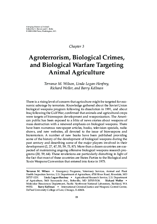 (PDF) Agroterrorism, Biological Crimes, and Biological Warfare ...