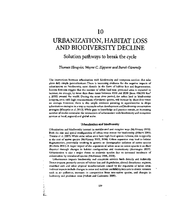 (PDF) Urbanization, habitat loss, biodiversity decline: solution ...