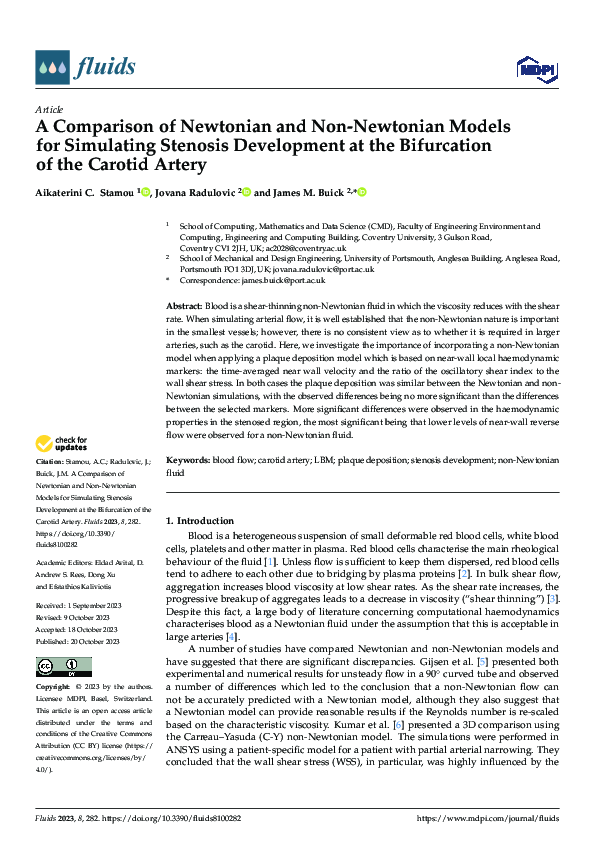 (PDF) A Comparison of Newtonian and Non-Newtonian Models for Simulating Stenosis Development at ...