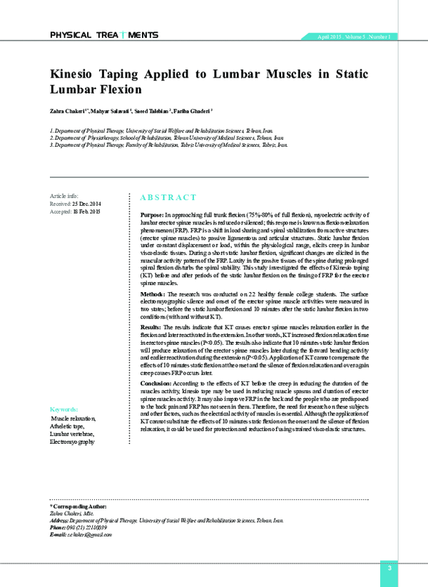 (PDF) Kinesio Taping Applied to Lumbar Muscles in Static Lumbar Flexion