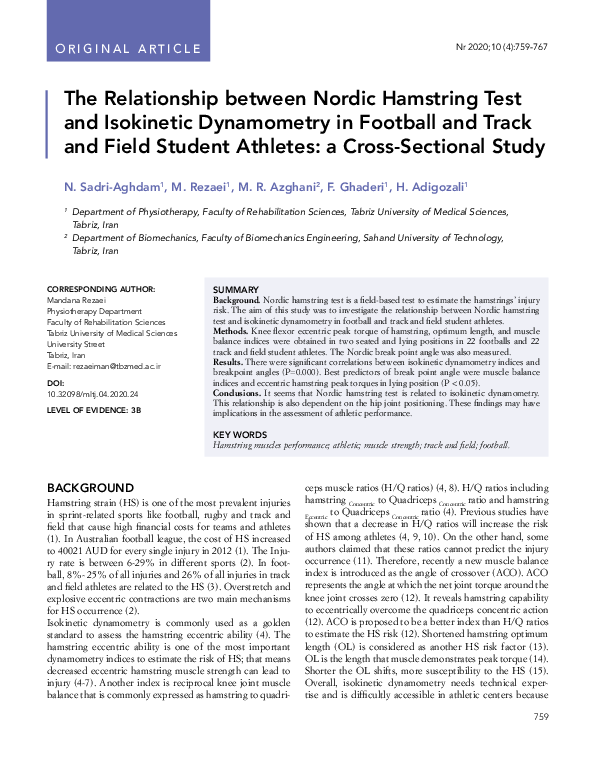 (PDF) The Relationship between Nordic Hamstring Test and Isokinetic ...