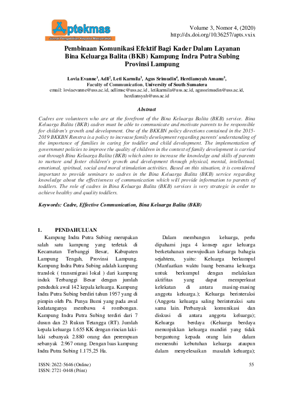 (PDF) Pembinaan Komunikasi Efektif Bagi Kader Dalam Layanan Bina Keluarga Balita (BKB) Kampung ...