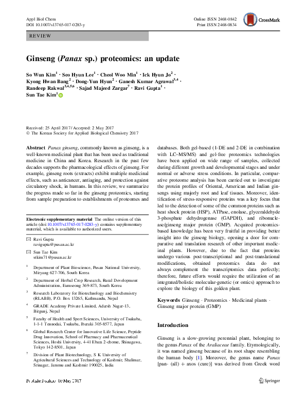 (PDF) Ginseng (Panax sp.) proteomics: an update | Randeep Rakwal ...