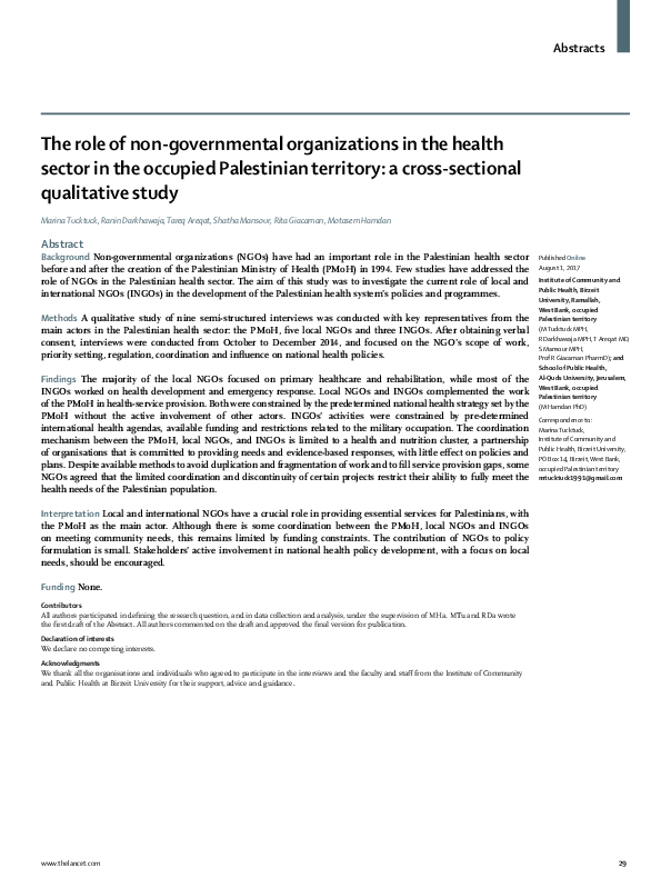 (PDF) The role of non-governmental organizations in the health sector ...
