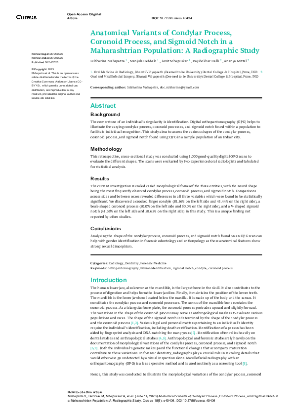 (PDF) Anatomical Variants of Condylar Process, Coronoid Process, and ...