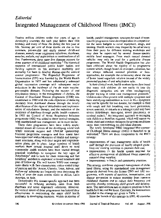 (PDF) Editorial. Integrated management of childhood illness (IMCI)