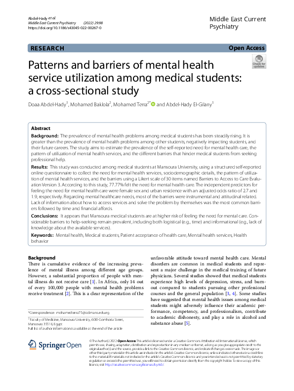 (PDF) Patterns and barriers of mental health service utilization among ...