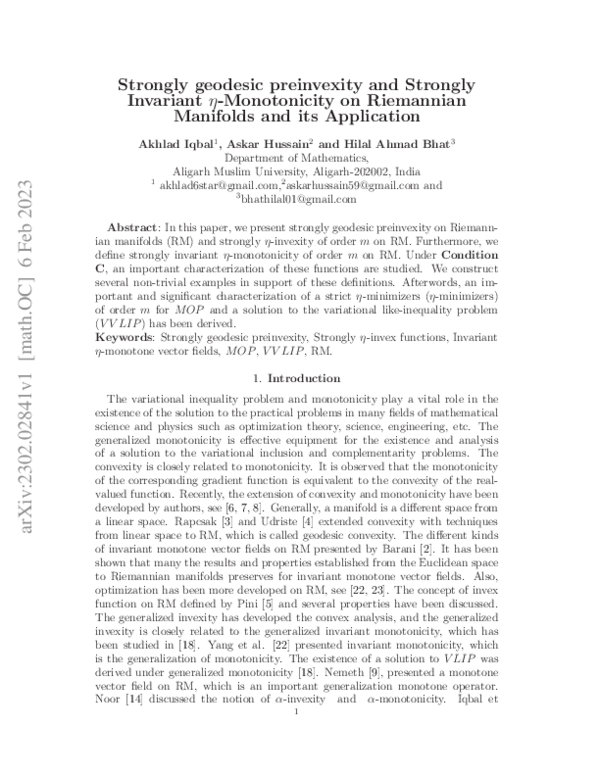 (PDF) Strongly geodesic preinvexity and Strongly Invariant {\eta ...