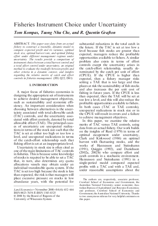 (PDF) Fisheries Instrument Choice under Uncertainty