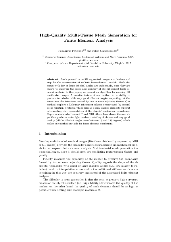 (PDF) High-Quality Multi-tissue Mesh Generation for Finite Element Analysis