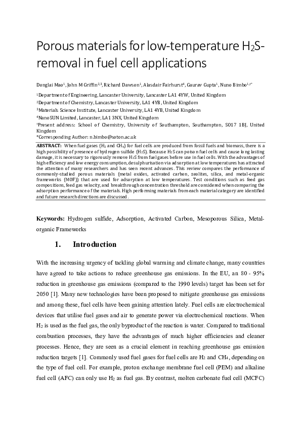 (PDF) Porous materials for low-temperature H2S-removal in fuel cell ...