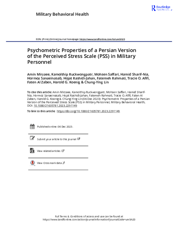 (PDF) Psychometric Properties of a Persian Version of the Perceived ...