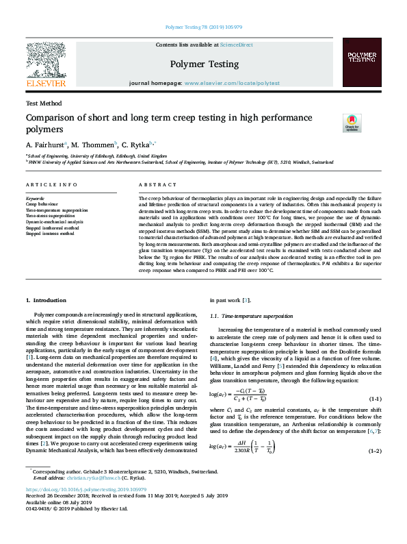 (PDF) Comparison of short and long term creep testing in high ...