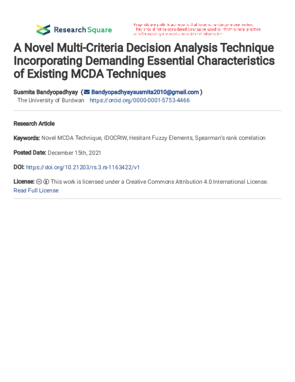 (PDF) A Novel Multi-Criteria Decision Analysis Technique Incorporating ...