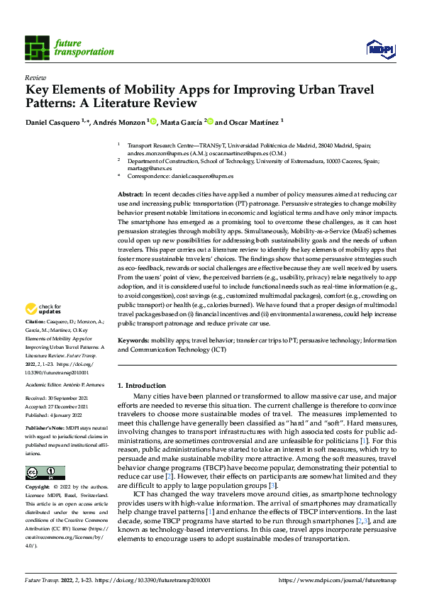 (PDF) Key Elements of Mobility Apps for Improving Urban Travel Patterns ...