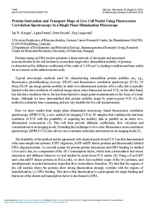(PDF) Protein Interaction and Transport Maps of Live Cell Nuclei Using ...
