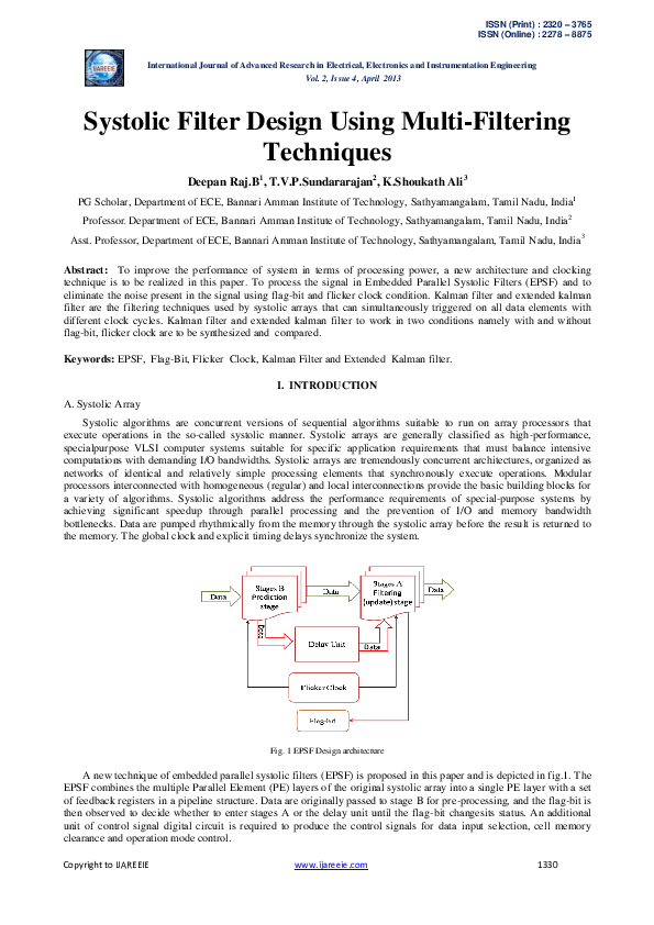 (PDF) Systolic Filter Design Using Multi-Filtering Techniques
