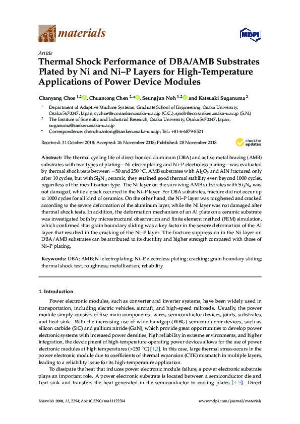 (PDF) Thermal Shock Performance of DBA/AMB Substrates Plated by Ni and ...