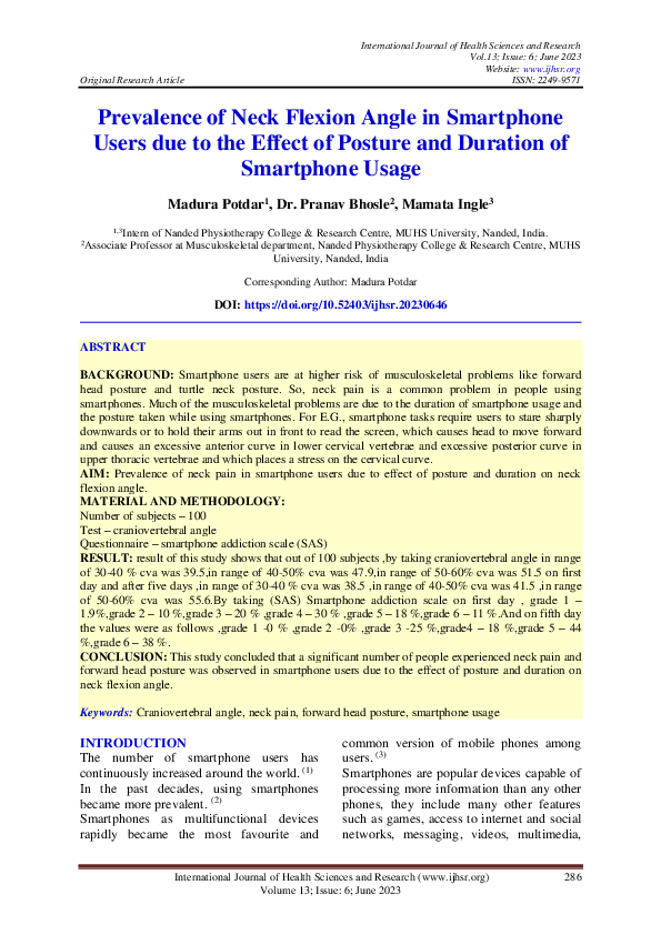 (PDF) Prevalence of Neck Flexion Angle in Smartphone Users due to the ...