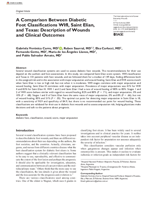 (PDF) A Comparison Between Diabetic Foot Classifications WIfI, Saint ...