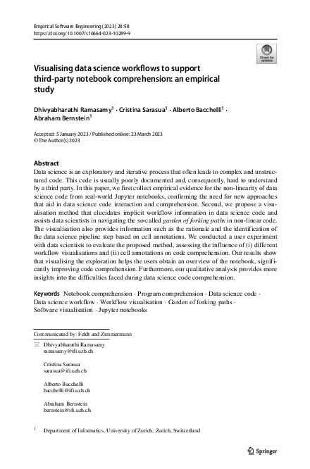 Pdf Visualising Data Science Workflows To Support Third Party Notebook Comprehension An