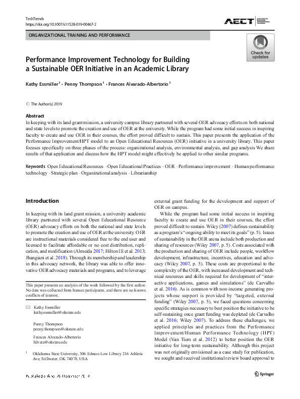 (PDF) Performance Improvement Technology for Building a Sustainable OER ...
