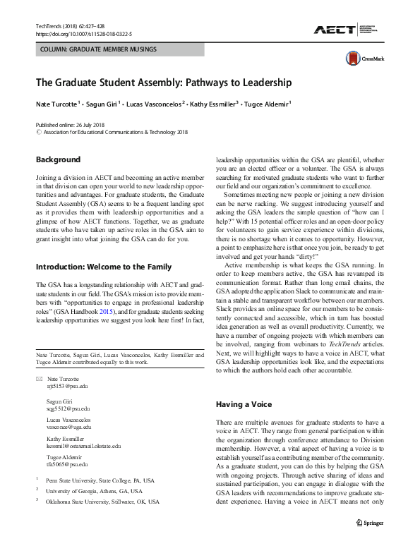 (PDF) The Graduate Student Assembly: Pathways to Leadership