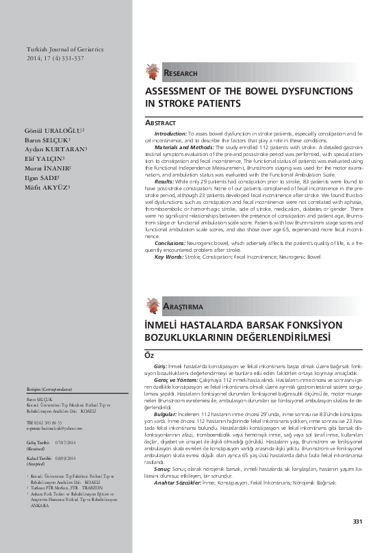 (PDF) Assessment of the Bowel Dysfunctions in Stroke Patients
