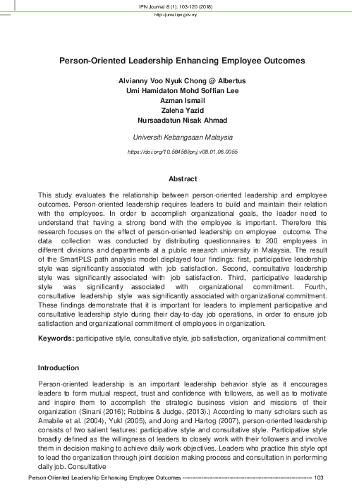 (PDF) Person-Oriented Leadership Enhancing Employee Outcomes