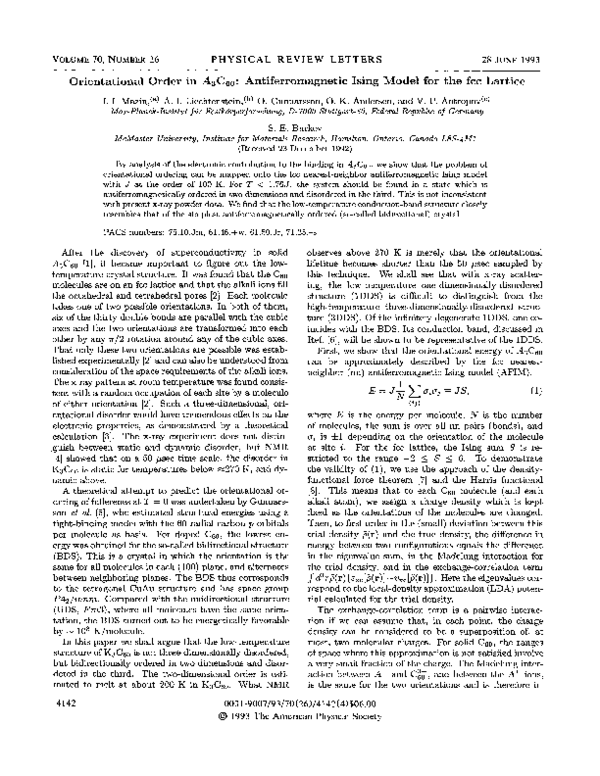 Pdf Orientational Order Ina3c60 Antiferromagnetic Ising Model For