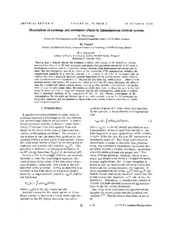 (PDF) Descriptions of exchange and correlation effects in inhomogeneous electron systems