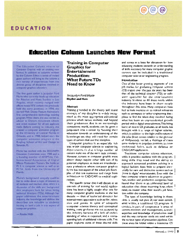 (PDF) Education column launches new format | Jacquelyn Ford Morie ...