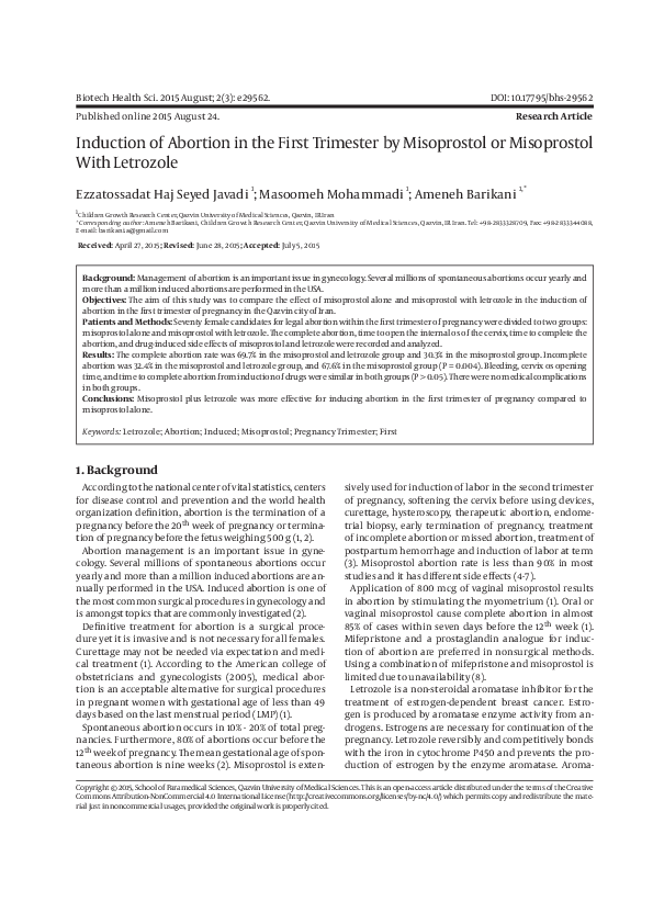 (PDF) Induction of Abortion in the First Trimester by Misoprostol or ...