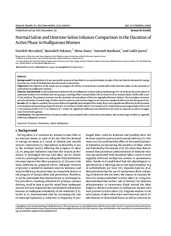 (PDF) Normal Saline and Dextrose-Saline Infusion Comparison in the ...