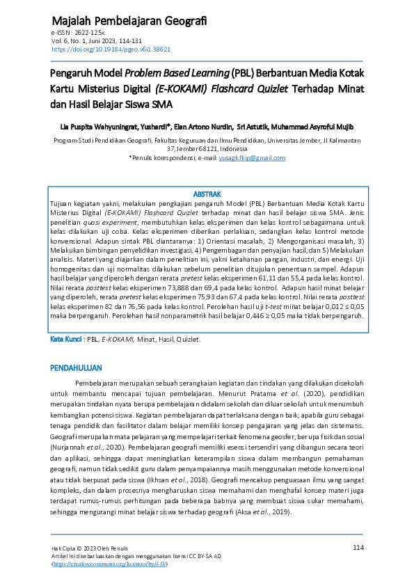 (PDF) Pengaruh Model Problem Based Learning (PBL) Berbantuan Media Kotak Kartu Misterius Digital ...