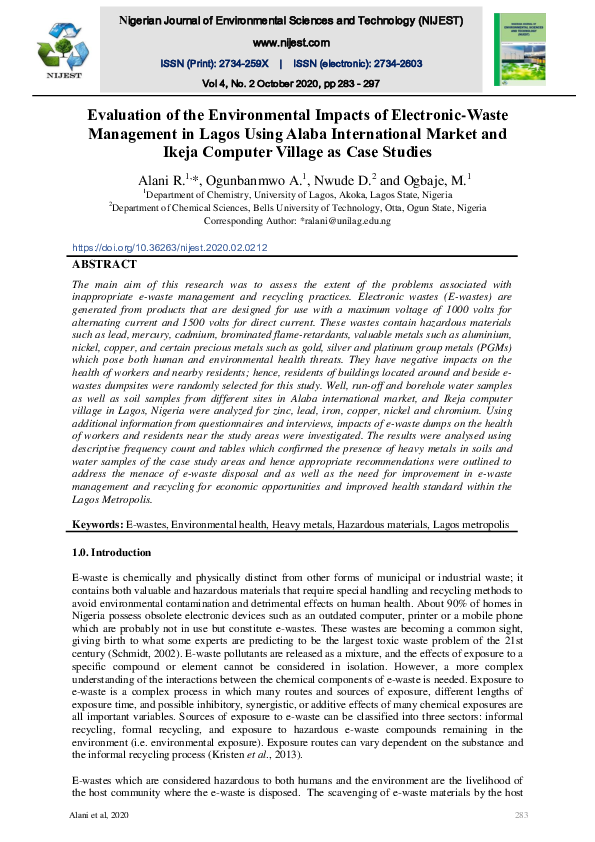 (PDF) Evaluation of the Environmental Impacts of Electronic-Waste ...