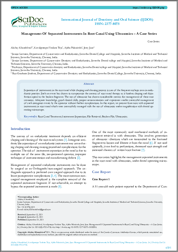 (PDF) Management Of Separated Instruments In Root Canal Using ...