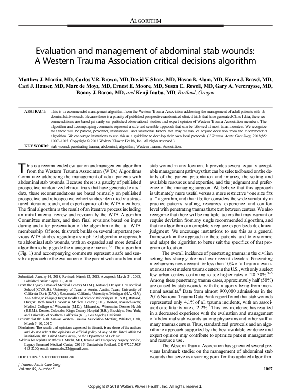 (PDF) Evaluation and management of abdominal stab wounds: A Western ...