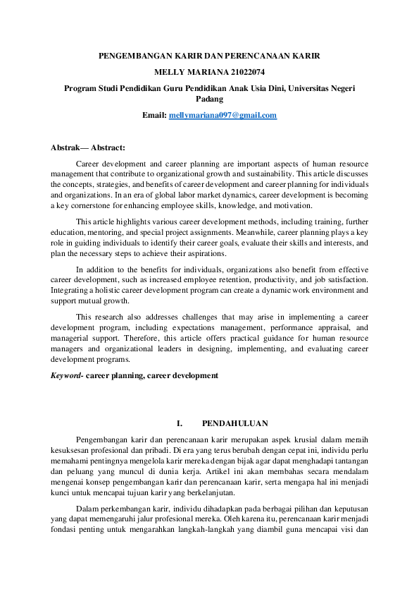 (PDF) PENGEMBANGAN KARIR DAN PERENCANAAN KARIR (PDF) PENGEMBANGAN KARIR DAN PERENCANAAN KARIR