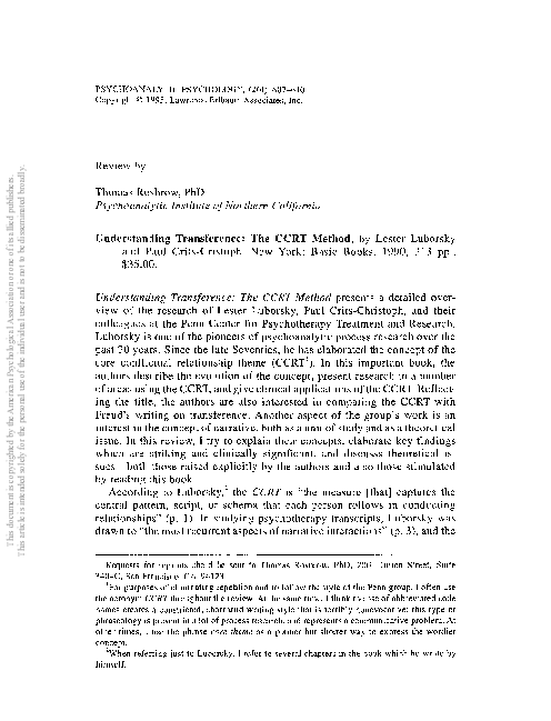 (PDF) Review of Understanding transference: The CCRT method